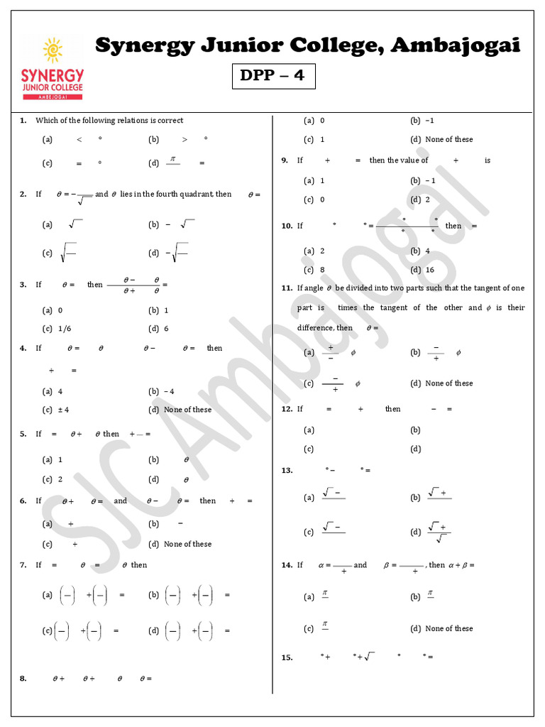 Maths DPP - Trigonometry Functions | PDF | Trigonometric Functions | Combinatorics