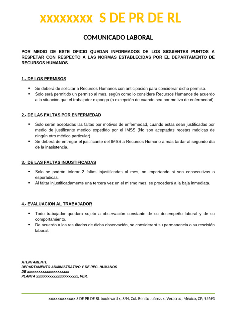 Comunicado Laboral de RH | PDF