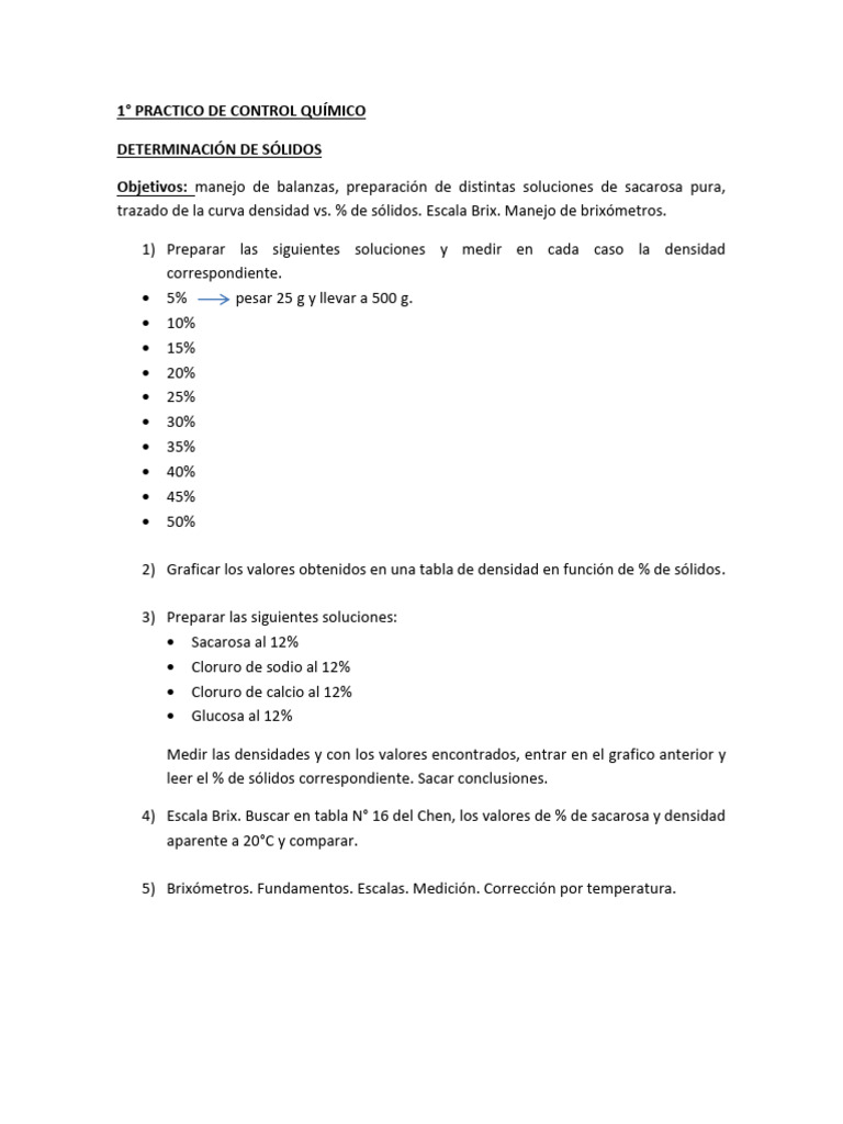 1er Laboratorio Quimica Azucarera - Determinacion de Densidad y Sólidos ...