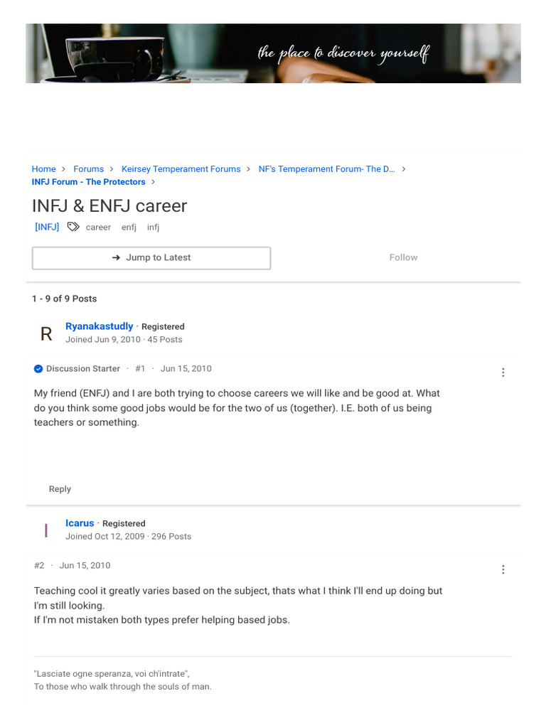 (INFJ) - INFJ & ENFJ Career - Personality Cafe | PDF