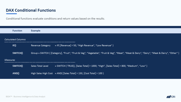 DAX Conditional Functions | PDF