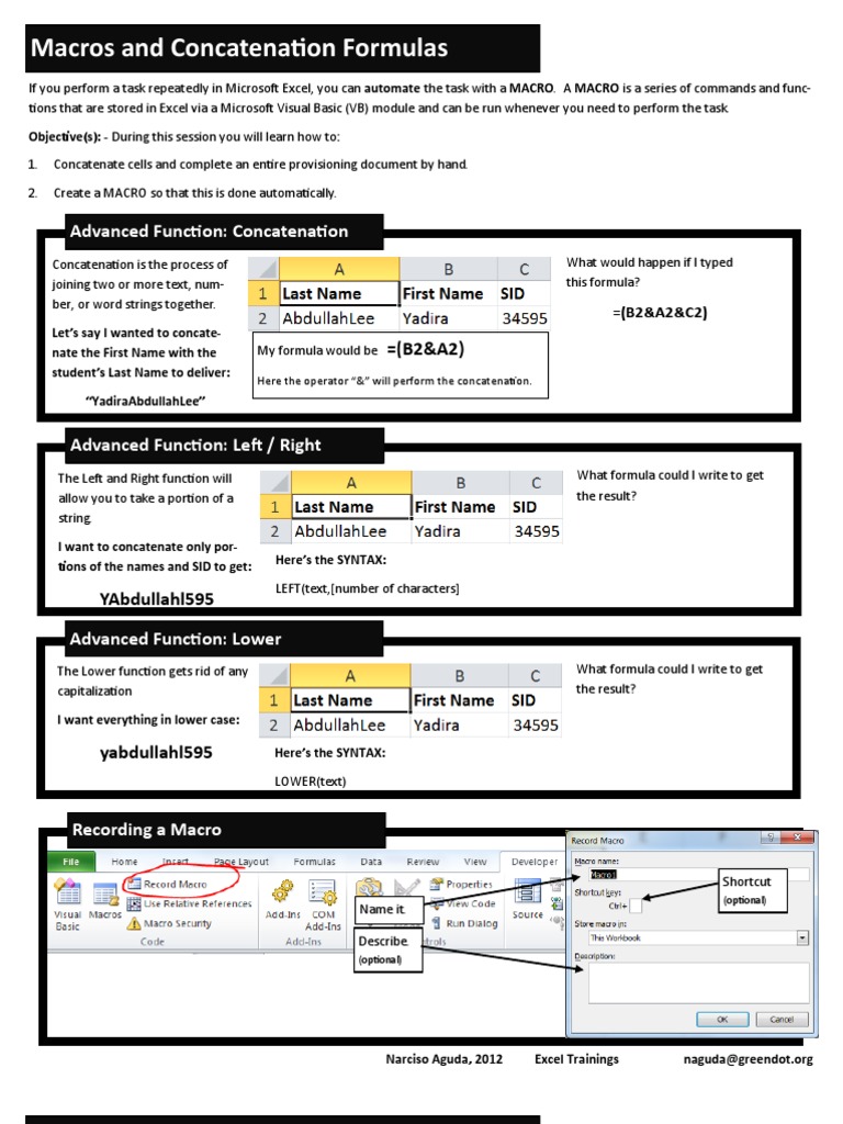 Macros and Concatenation Formulas | PDF | Microsoft Excel | Information ...