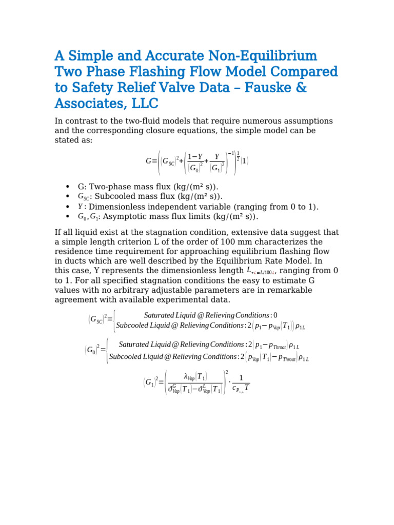 A Simple and Accurate Non-Equilibrium Two Phase Flashing Flow Model Compared To SRV Data | PDF ...