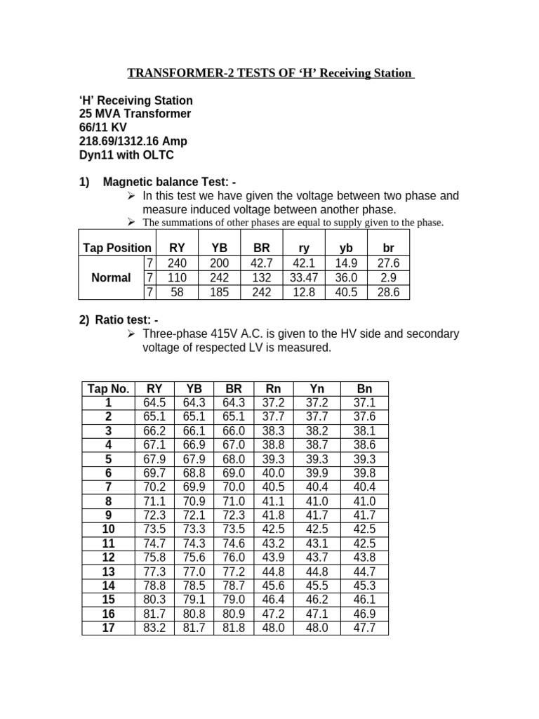 Transformer Test 'H' R.S. | PDF | Transformer | Electrical Engineering