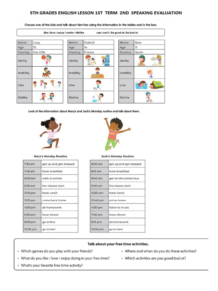 5th Grades 2nd Speaking Evaluation 1 Pdf