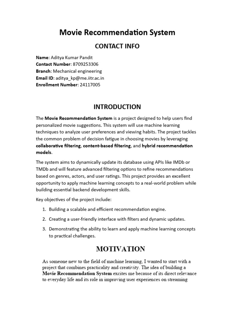 Movie Recommendation System | PDF | Machine Learning | Computing