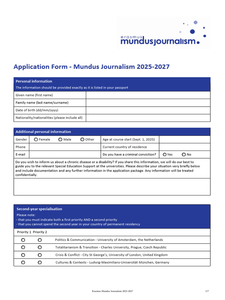 Erasmus Mundus Journalism Application Form 2025-2027 | PDF | Cost Of ...