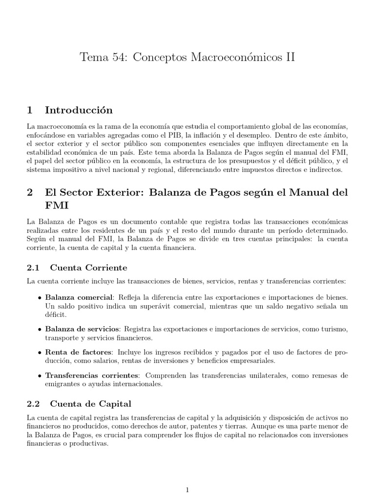Tema 54 Conceptos Macroecon´omicos II | PDF | Balance de pagos | Impuestos