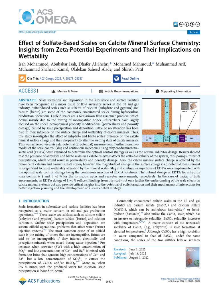 Mohammed Et Al 2022 Effect of Sulfate Based Scales On Calcite Mineral ...