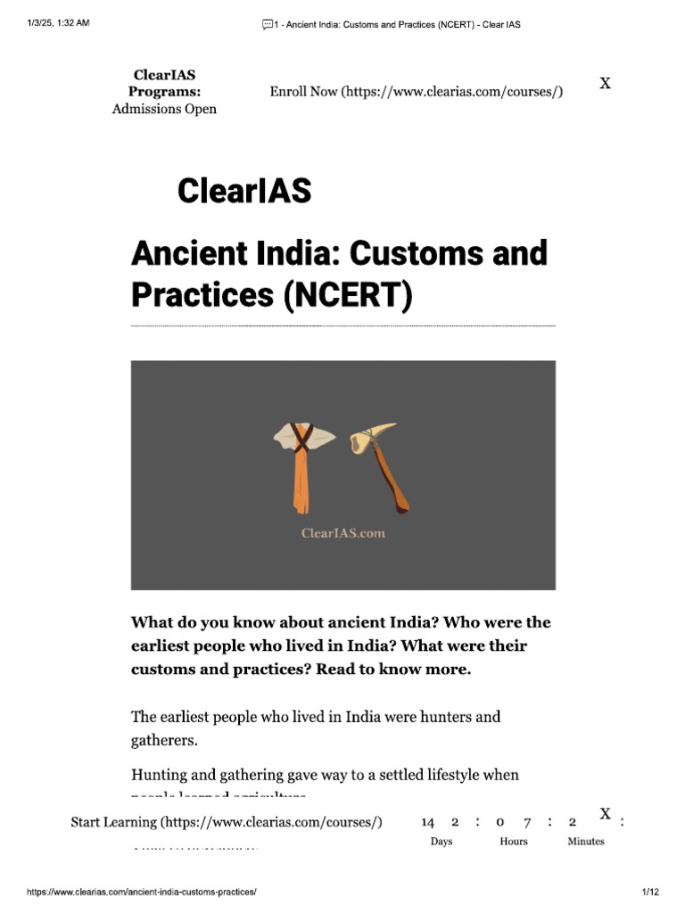 ClearIas-Indian History Ancient Customs and Practices | PDF