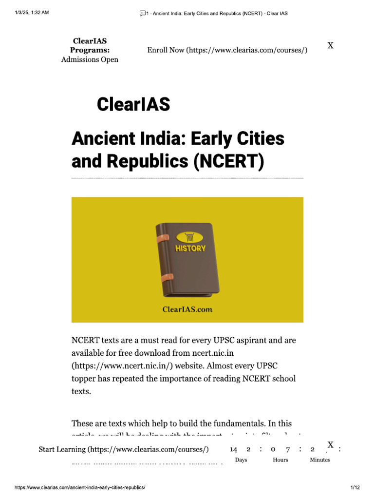 ClearIas-indian history ancient India early cities | PDF