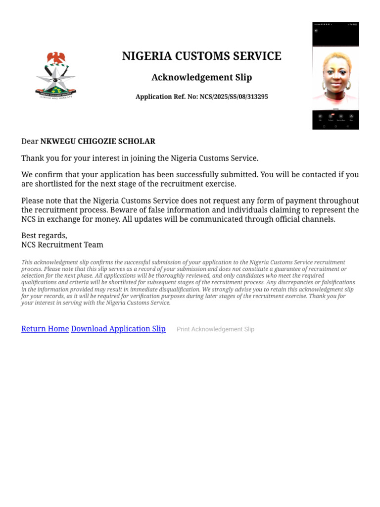 Print Acknowledgment Slip | PDF