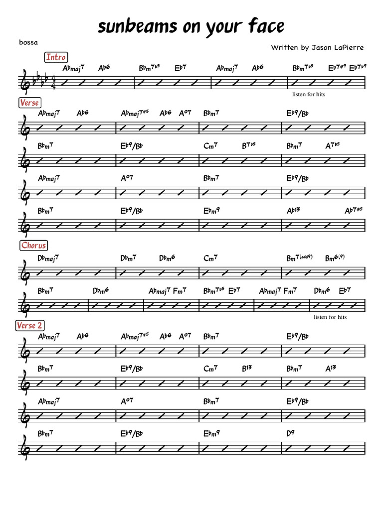 Sunbeams On Your Face Lead Sheet (112 BPM) | PDF