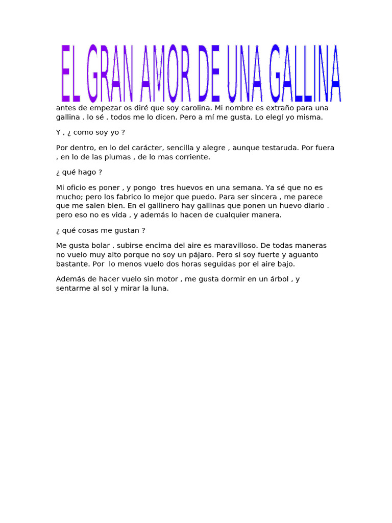 La vida de Carolina, la gallina soñadora | PDF