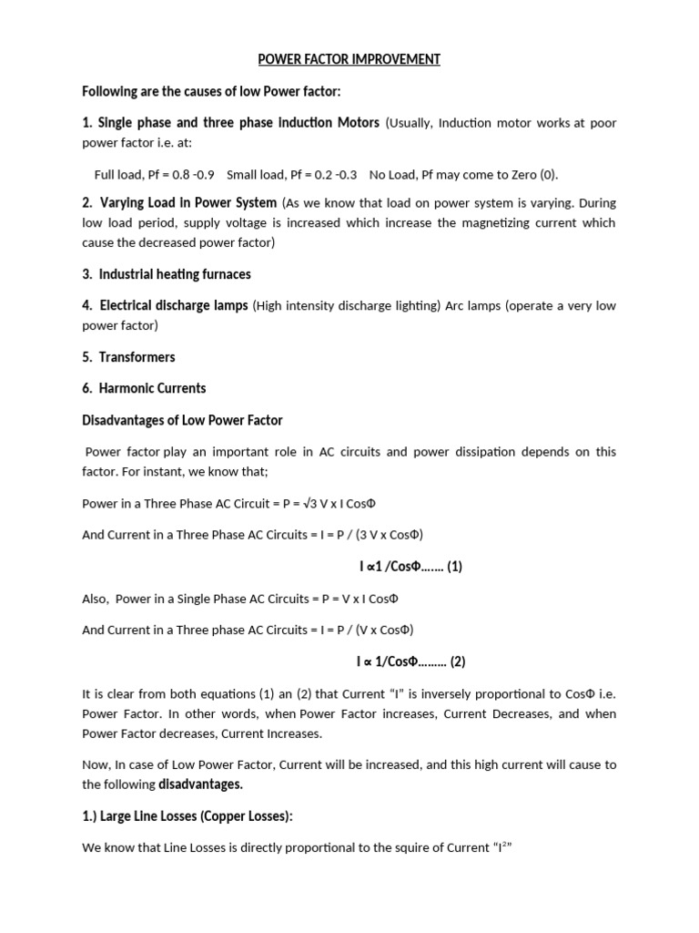 Power Factor Improvement (1) | PDF | Capacitor | Electric Motor