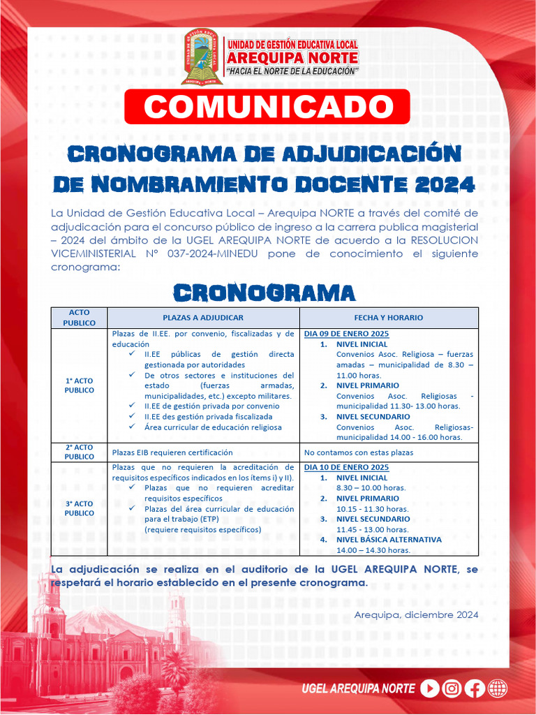 Comunincado 01 Cronograma Nombramiento | PDF