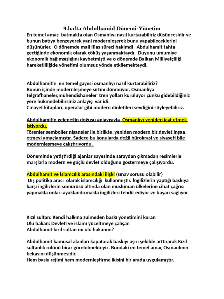 9.hafta Abdulhamit | PDF