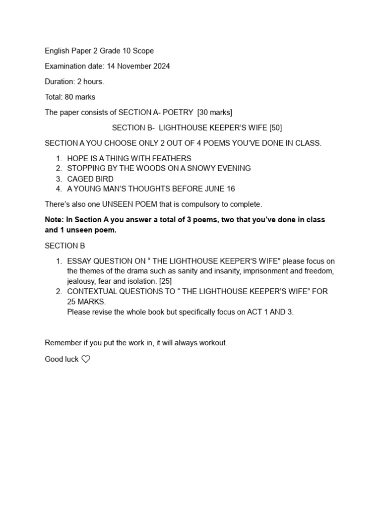 Eng Paper 2 Scope Grade 10 | PDF