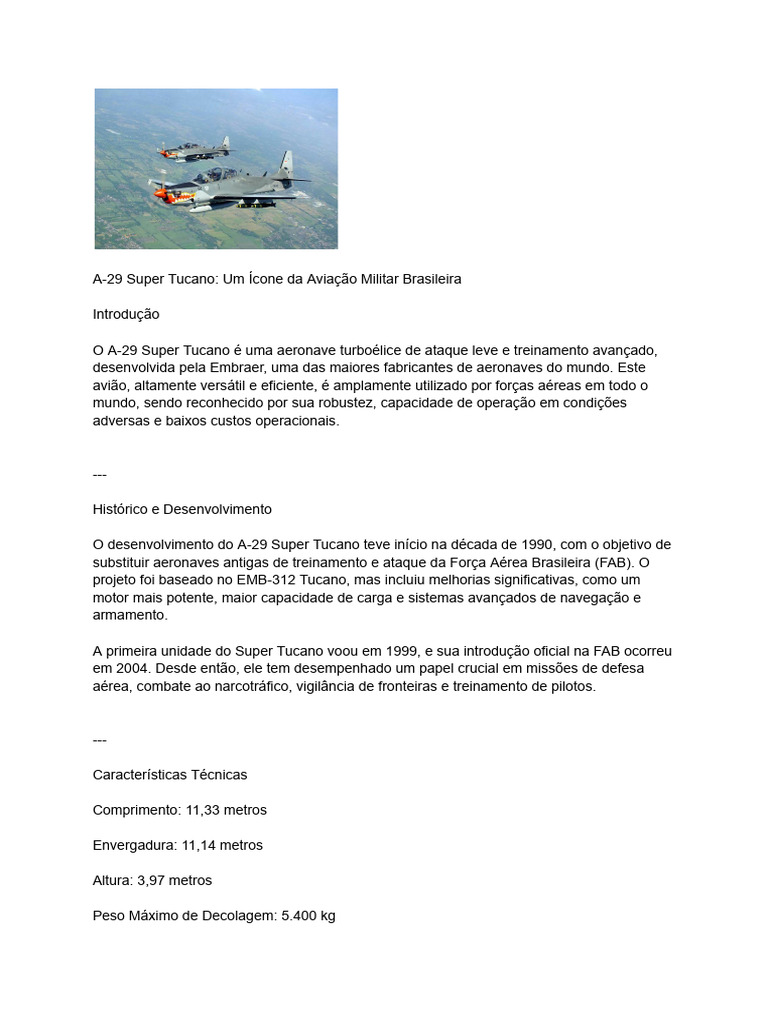 A-29 Super Tucano: Aviação Militar Brasileira | PDF | Aviação | Aeronave