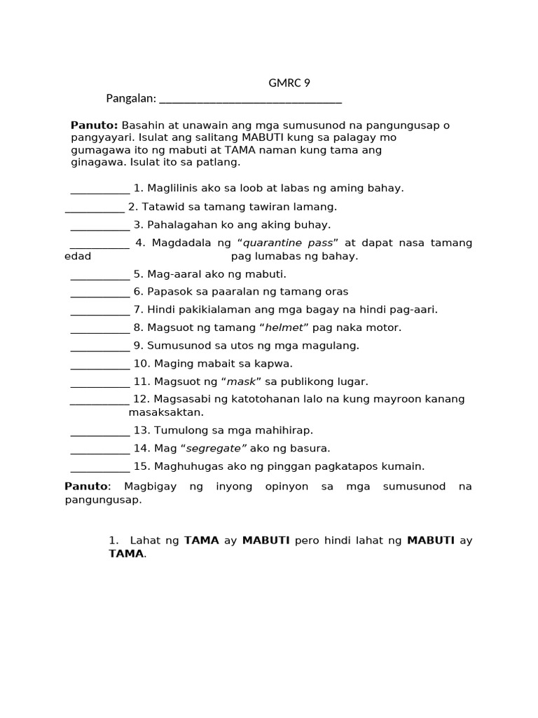 GMRC 9 Module 3 Quiz | PDF