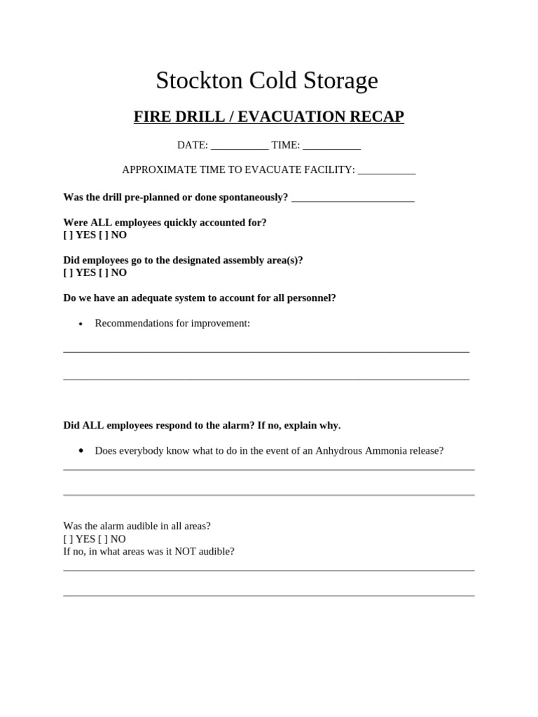 Fire Drill Form | PDF