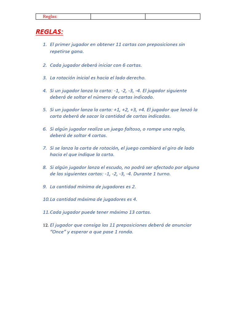 Reglas 1 | PDF