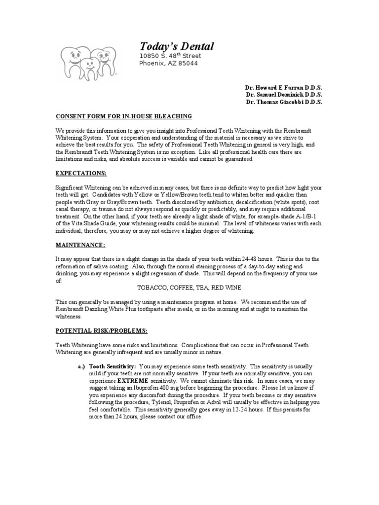 Bleaching Instructions and Auth Form | PDF | Human Tooth | Mouth