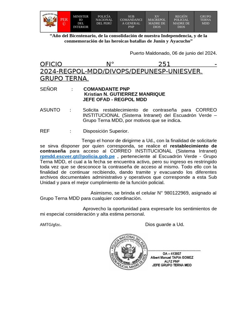 Oficio Solicita Contraseña | PDF