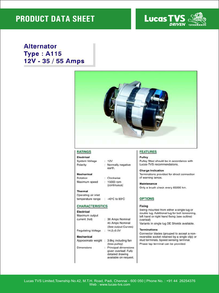 Lucas TVS Alternator Parts Info | PDF