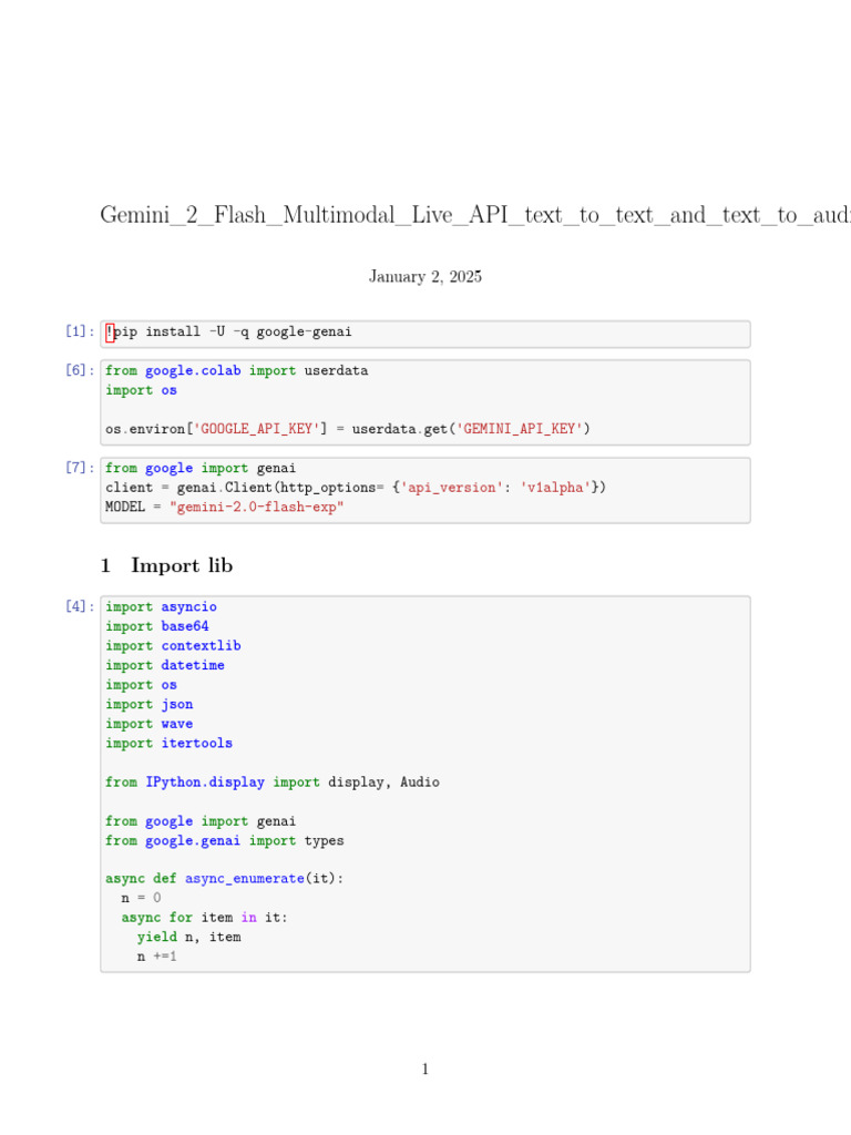 Gemini 2 Flash Multimodal Live API Text and Audio | PDF