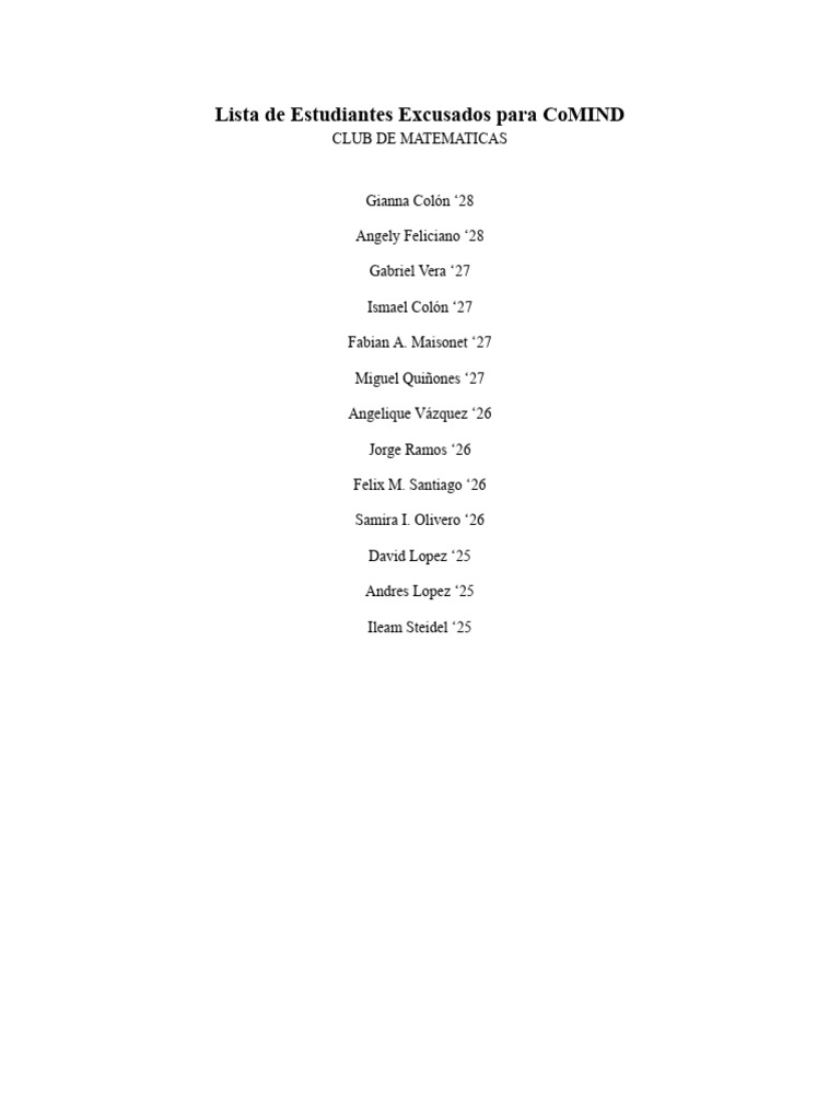 Estudiantes Excusados para CoMIND | PDF