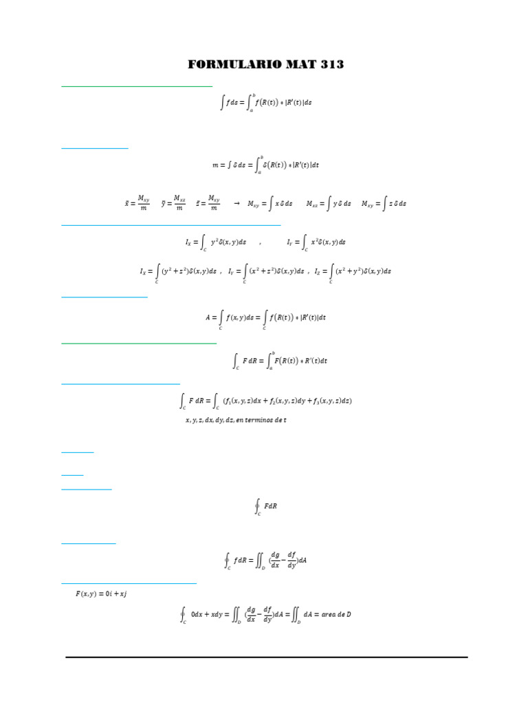 Formulario Segundo Parcial | PDF | Integral | Geometría