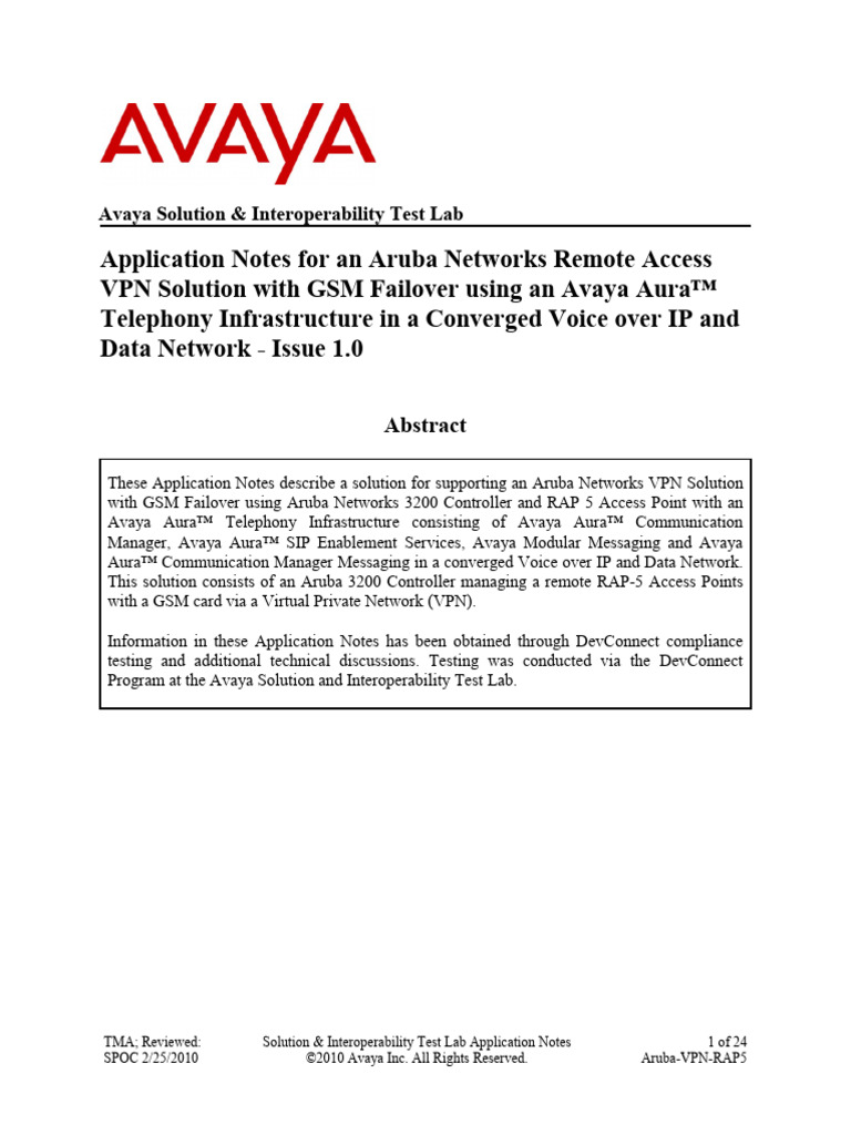 Aruba VPN RAP5 | PDF | Voice Over Ip | Session Initiation Protocol