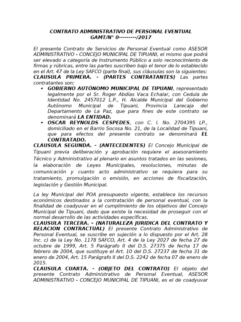 Contrato Administrativo de Personal Eventual | PDF | Justicia | Crimen ...