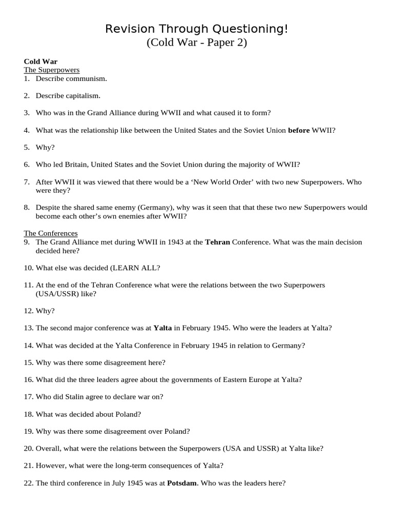 Paper 2 (Cold War) - Questions and Answers | PDF | Soviet Union | World ...