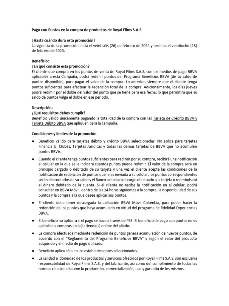 Pago con Puntos en Royal Films 2024-2025 | PDF | Tarjeta de crédito ...