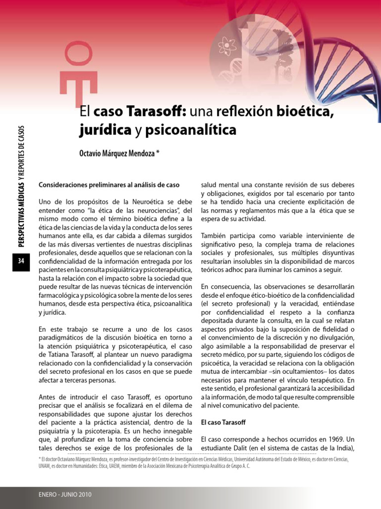 Reflexiones sobre el caso Tarasoff | PDF | Psicoanálisis | Bioética
