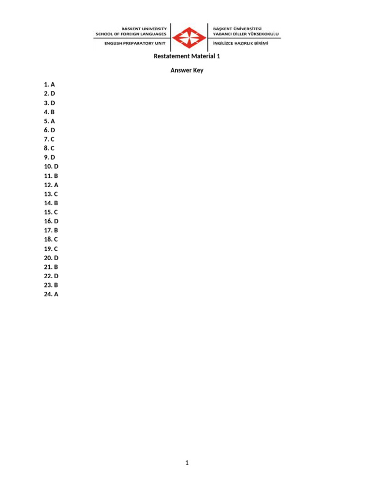 Restatement Material 1 Answer Key | PDF