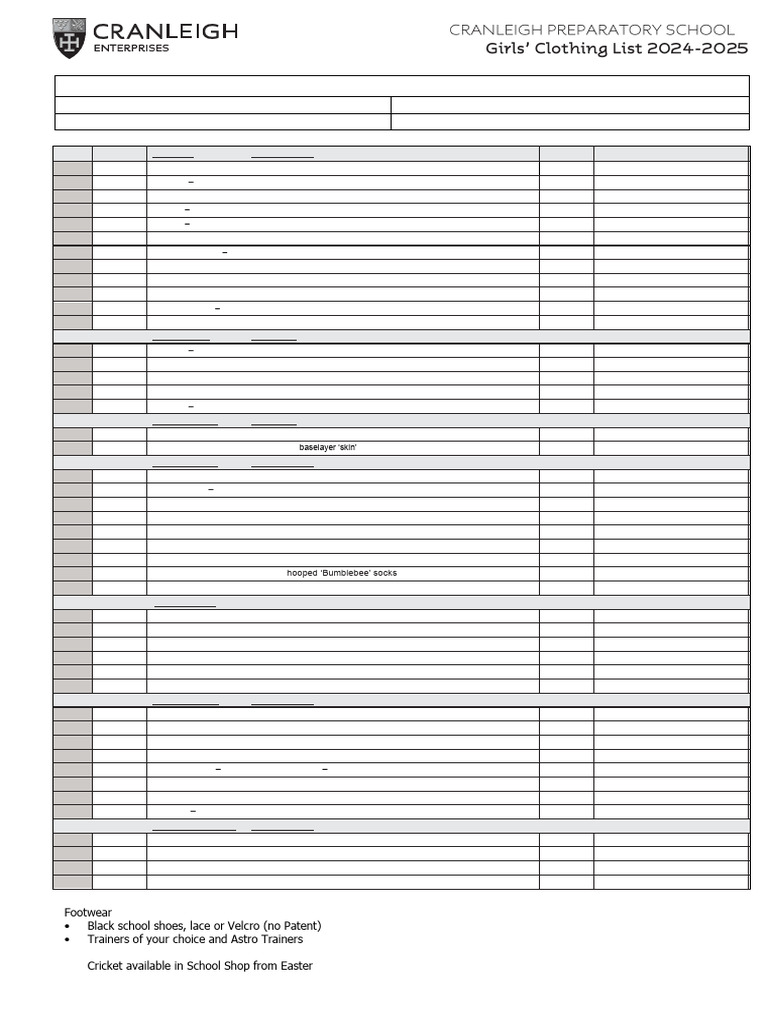 2024-25_CPS_Girls_Uniform_Clothing_List.docx | PDF | Blouse | Sock