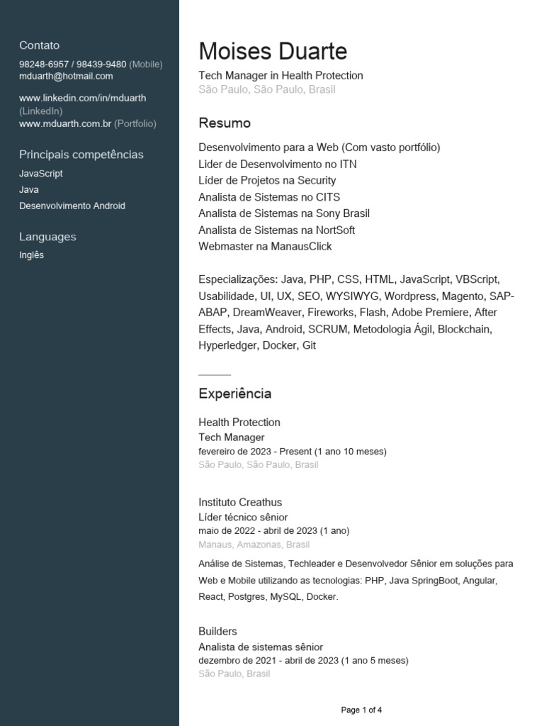 Moises Duarte CV Linkedin | PDF | Android (sistema operacional) | Aplicativo para celular