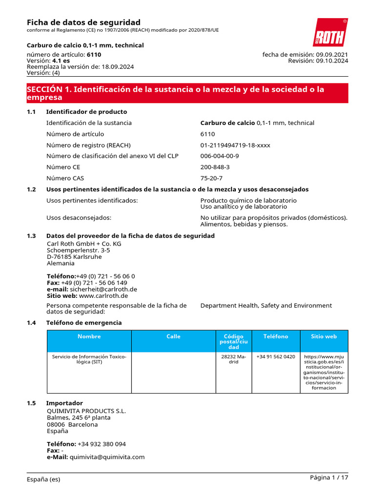 19-Carburo de Calcio | PDF | Agua | Toxicidad