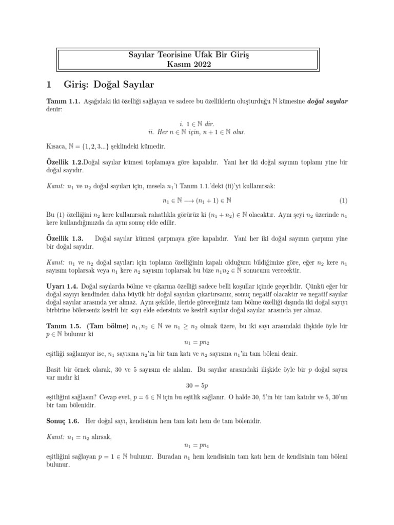 Sayilar Teorisine Giris | PDF