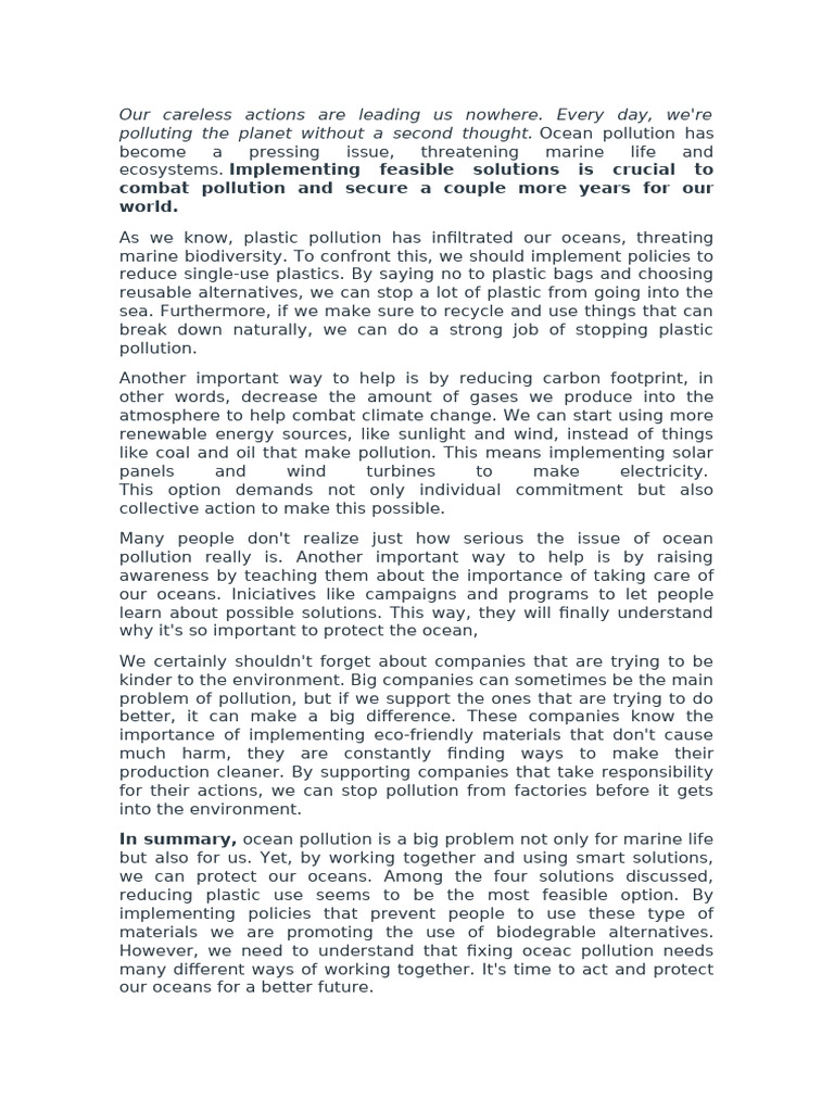 Solutions to Combat Ocean Pollution | PDF | Pollution | Oceans