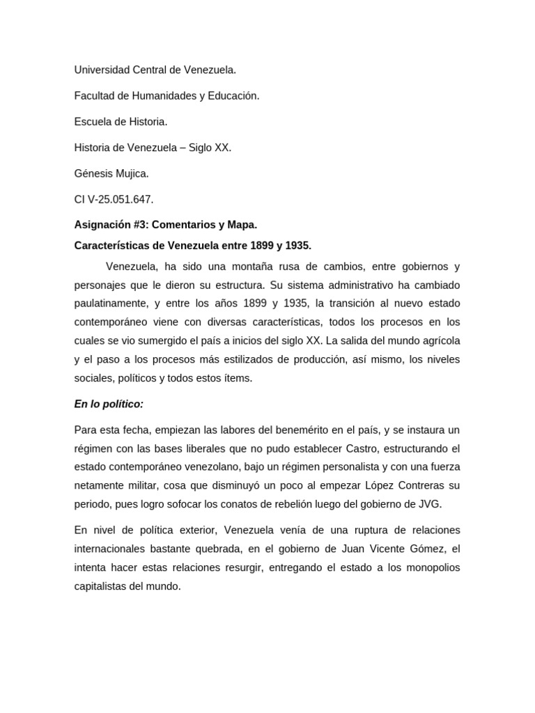 ASIG 3. Historia de Vzla - S XX - Génesis Mujica | PDF | Venezuela