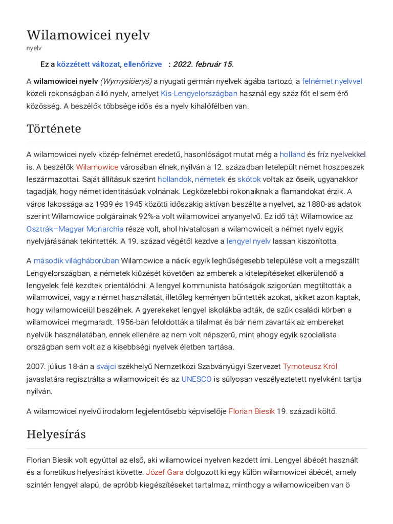 Wilamowicei Nyelv | PDF
