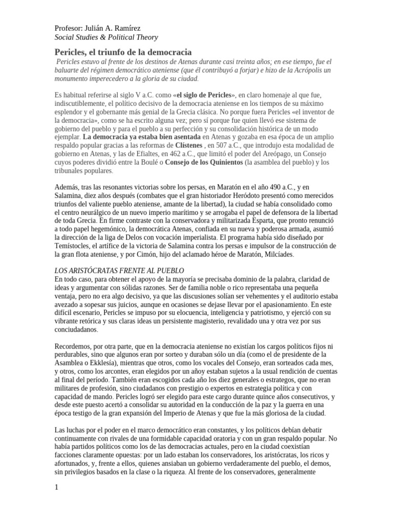 Pericles y la Democracia Ateniense | PDF | Mundo grecorromano | Antiguedad clasica