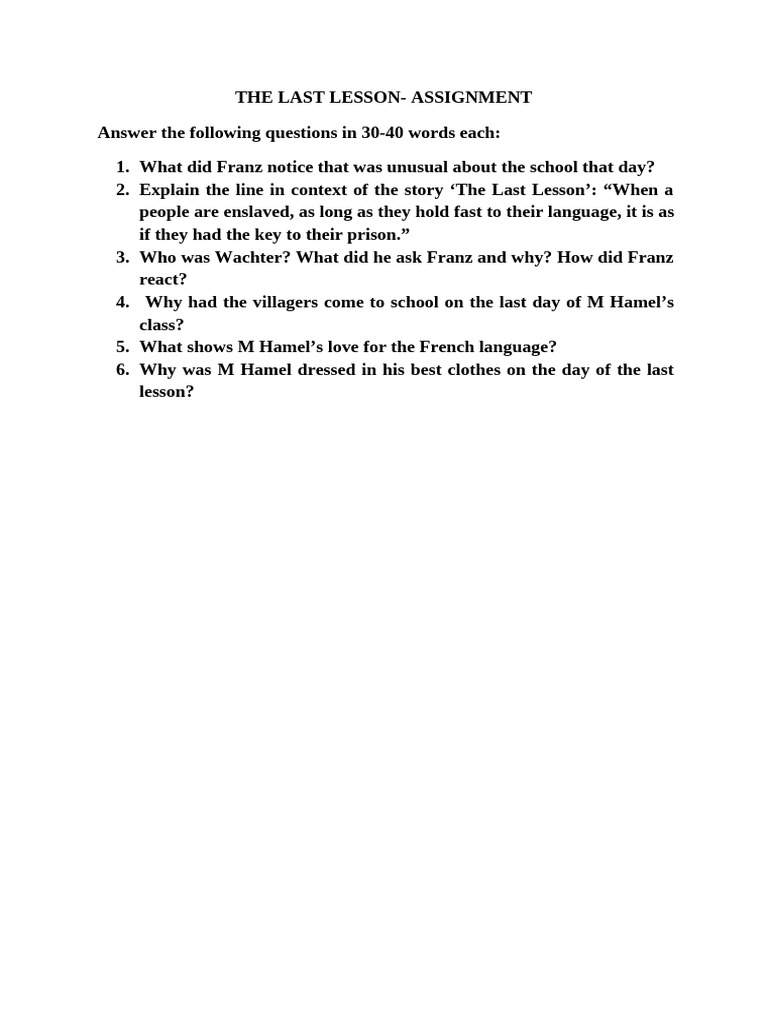 The Last Lesson Assignment | PDF