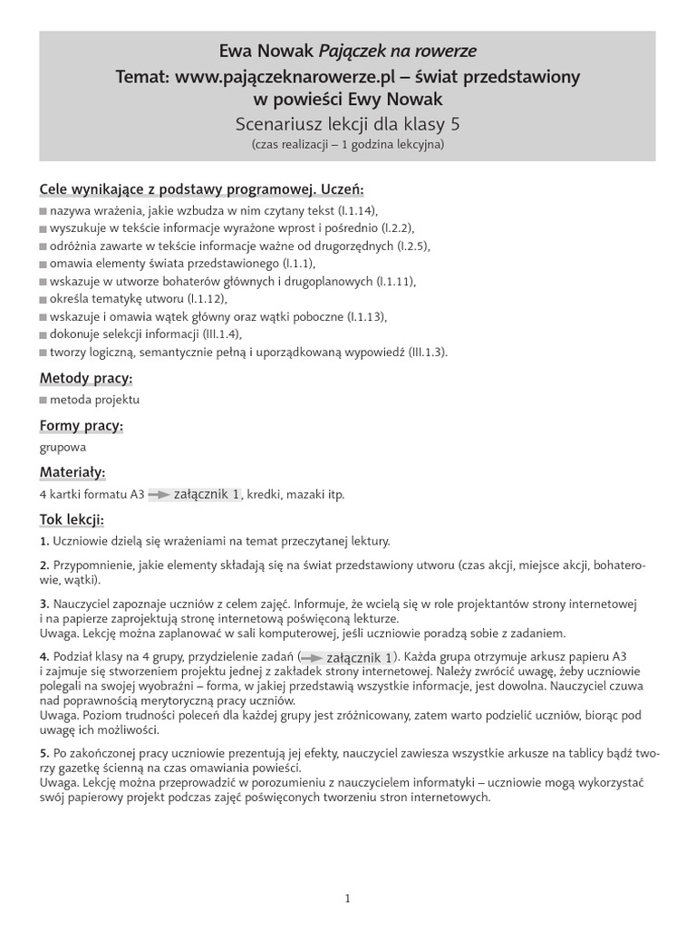 Ewa Nowak, Pajączek Na Rowerze | PDF