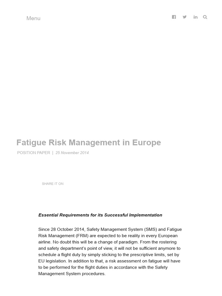 Fatigue Risk Management in Europe - European Cockpit Association (ECA ...
