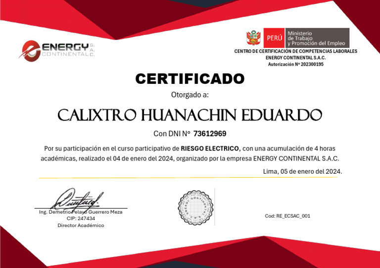 Certificado Riesgo Electrico Calixtro | PDF